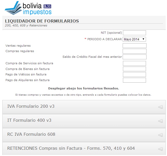 Formulario 200, 400, 608, Retenc. online - Bolivia Impuestos Blog
