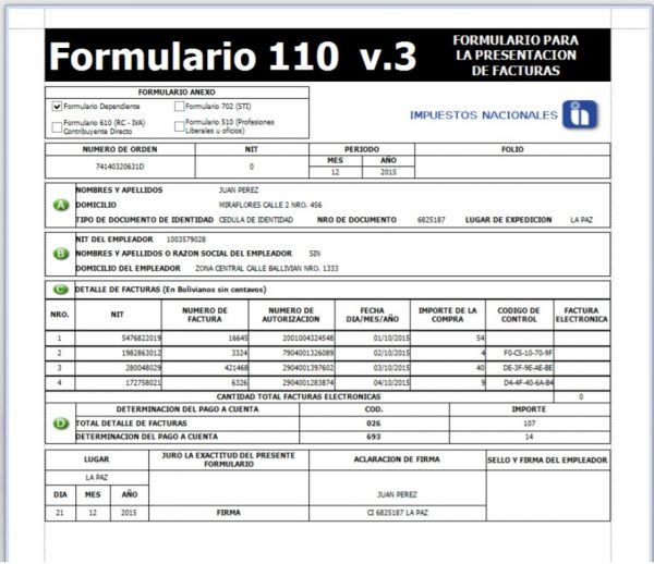 Formulario 110 Facilito, manual de uso - Bolivia Impuestos Blog