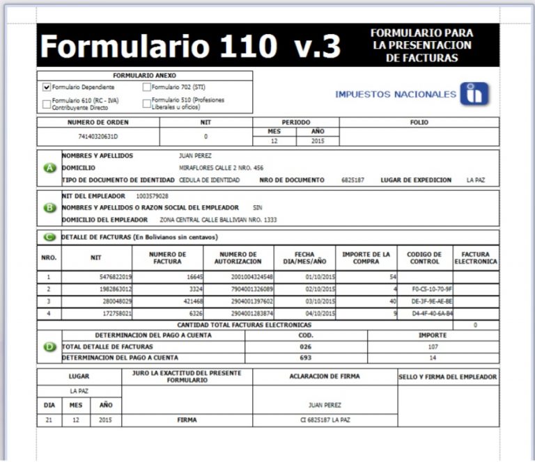 Formulario 110 Facilito, manual de uso - Bolivia Impuestos Blog