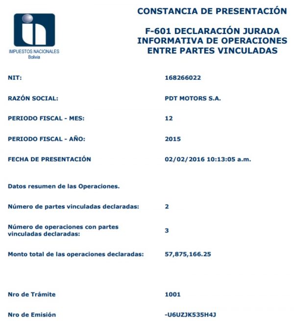 Formulario 601 Partes Vinculadas - Bolivia Impuestos Blog