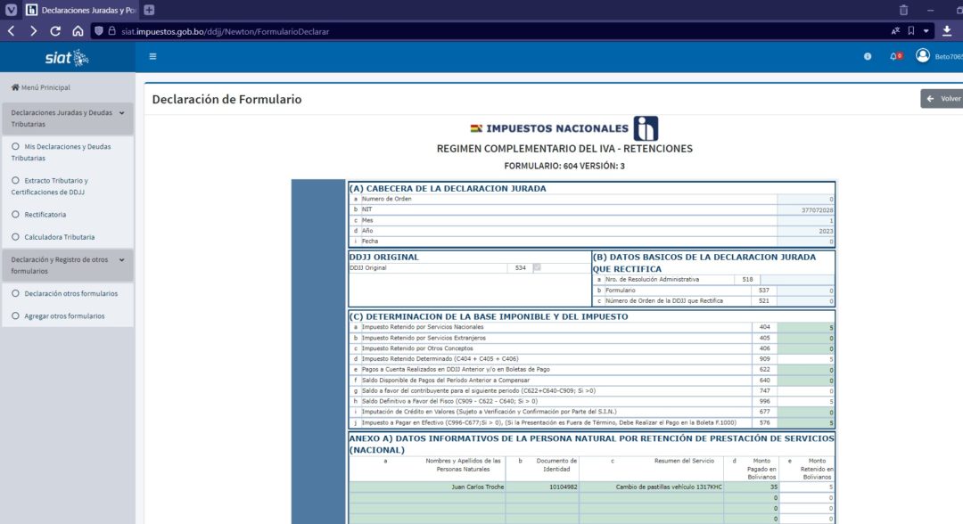 Formulario 604 v3 RC IVA retenciones - Bolivia Impuestos Blog