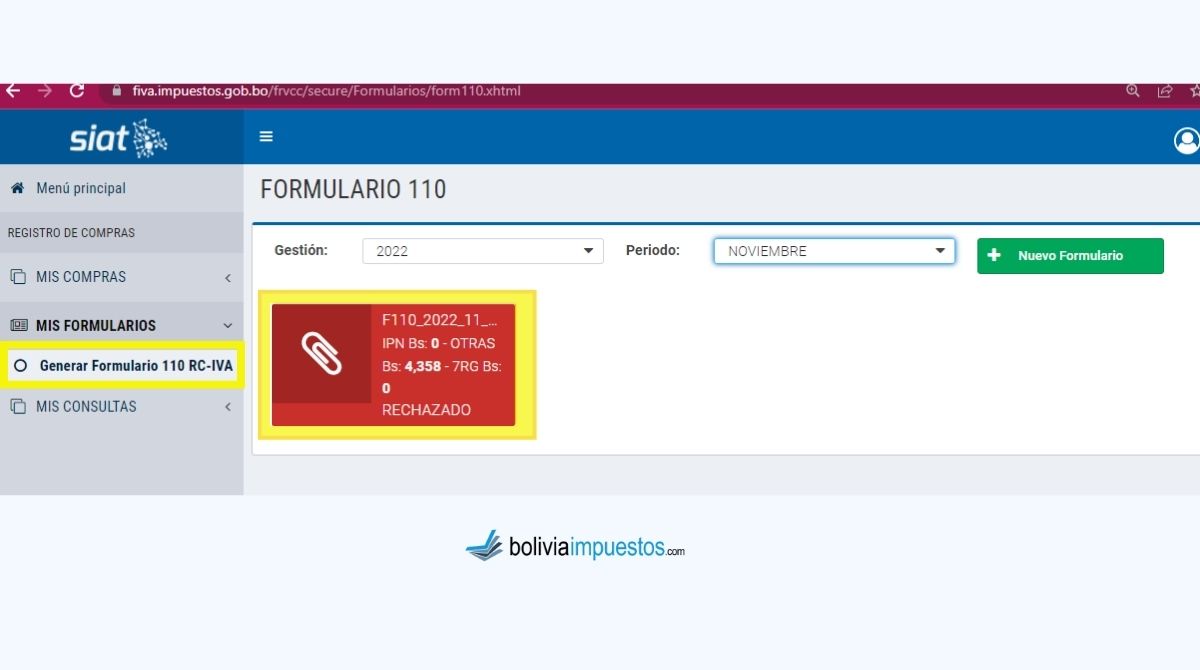 Correcciones al Formulario 110 v4